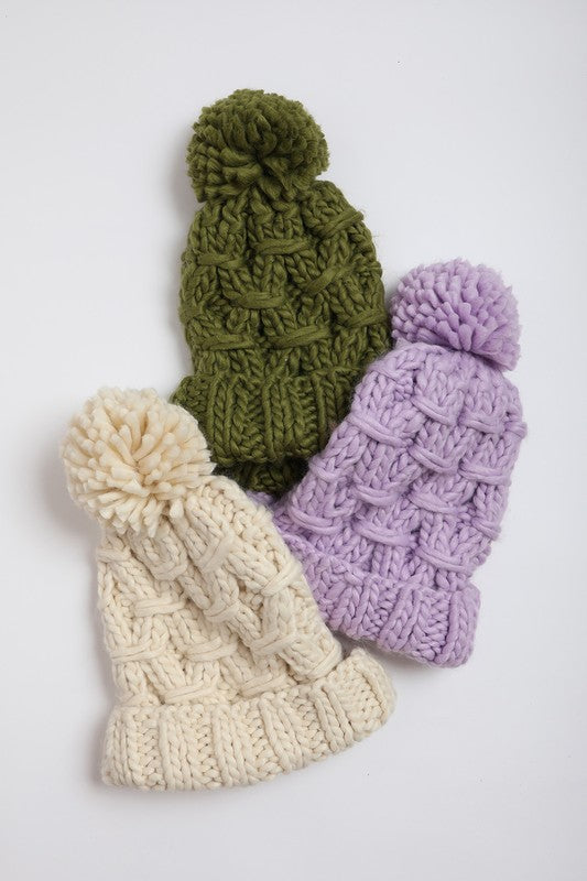 Hillside Chunky Oversized Knit Pom Pom Beanie - Lil Bee's Bohemian