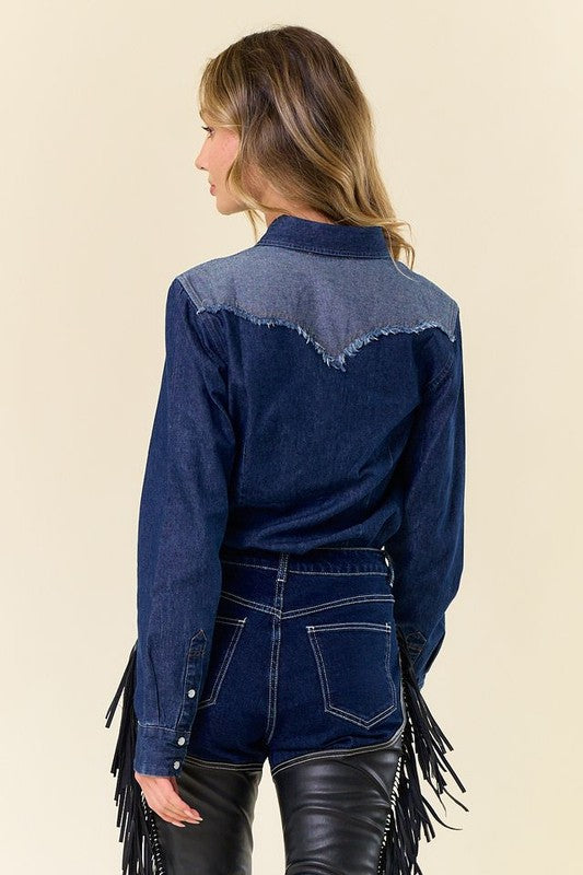 Fiddle In The Band Western Denim Button Up - Lil Bee's Bohemian