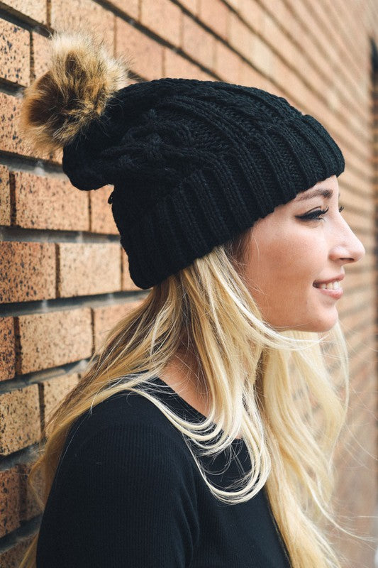 Frontier Fluff Cable Knit Beanie - Lil Bee's Bohemian