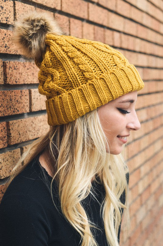 Frontier Fluff Cable Knit Beanie - Lil Bee's Bohemian