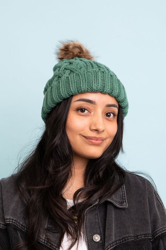 Frontier Fluff Cable Knit Beanie - Lil Bee's Bohemian