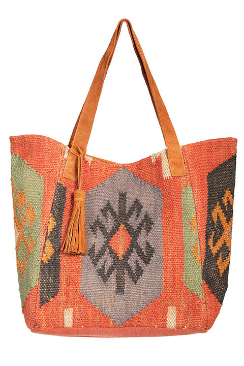 Traveling On Aztec Print Woven Saddle Blanket Tote Bag Purse - Lil Bee ...