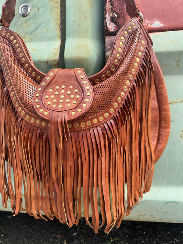 Edge of Seventeen Studded Fringe Saddlebag Style Purse - Lil Bee's Bohemian