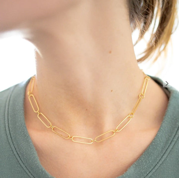 Ellie Gold Paperclip Chain Choker Necklace - Lil Bee's Bohemian