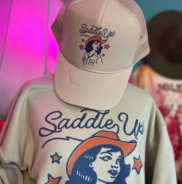 Saddle Up Cowgirl Trucker Hats (made to order) LC - Lil Bee's Bohemian