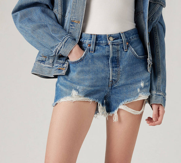 LEVIS 501 Original High Rise Button Fly Cut Off Jean Shorts - Medium D ...