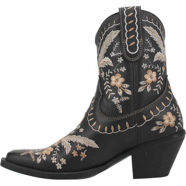 Primrose Black Leather Boots w/ Stitched Floral Designs (DS) - Lil Bee ...