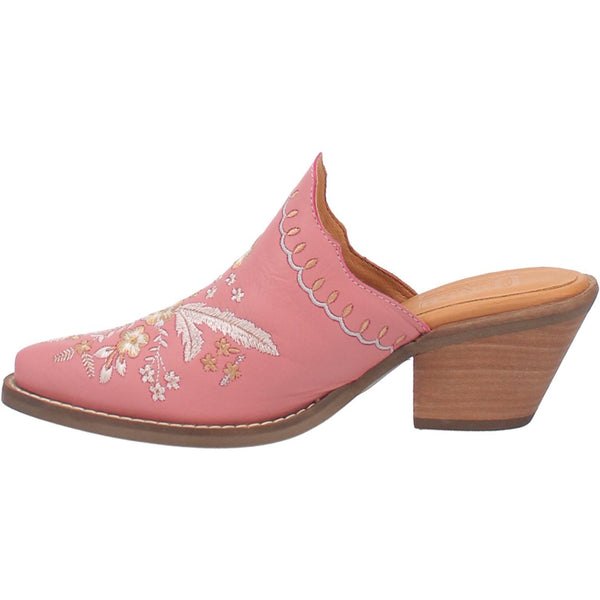 Wildflower Pink Embroidered Floral Leather Mules (DS) - Lil Bee's Bohemian