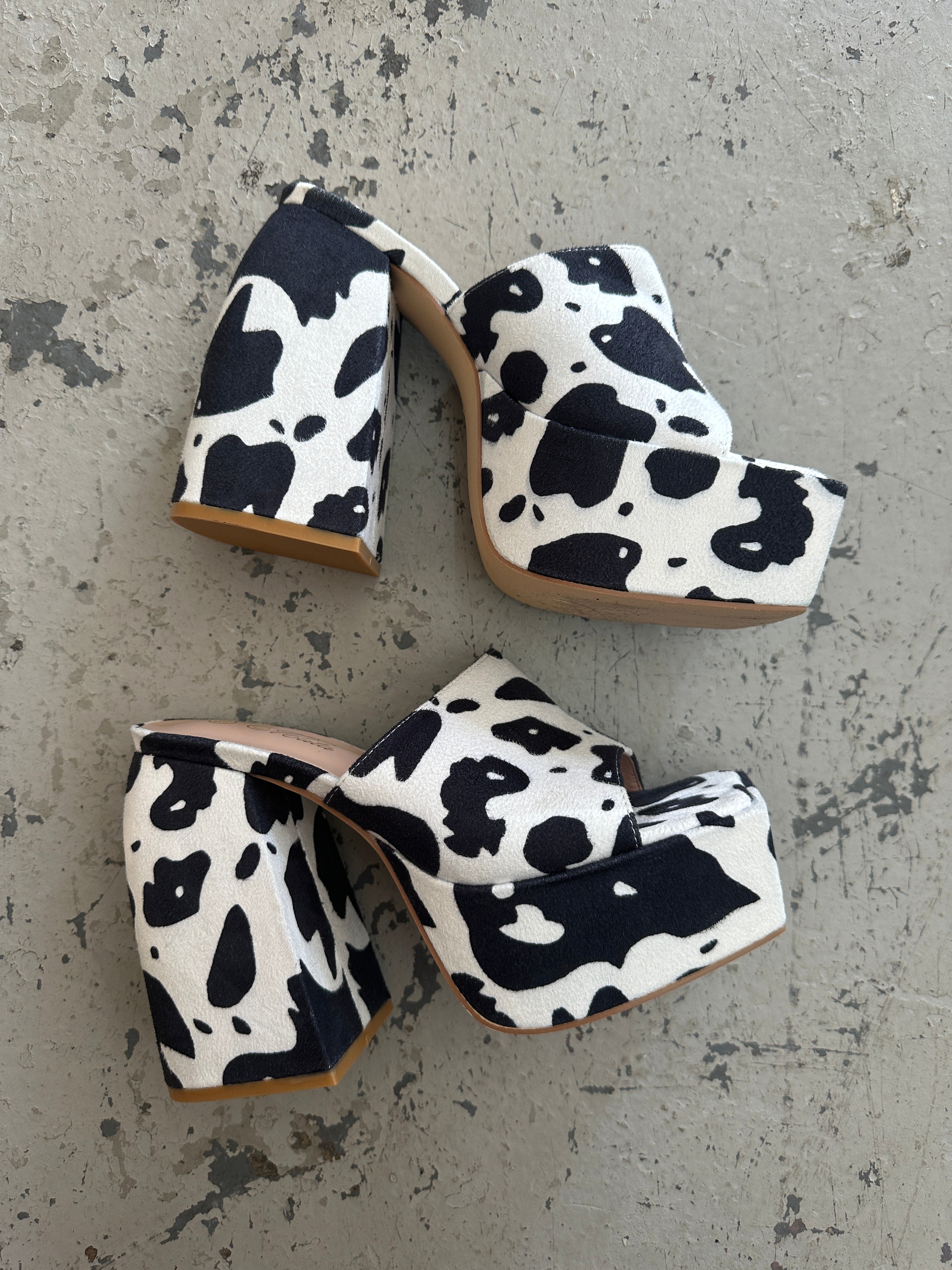 Legend Dairy Cow Print Platform Mule Sandals - Lil Bee's Bohemian